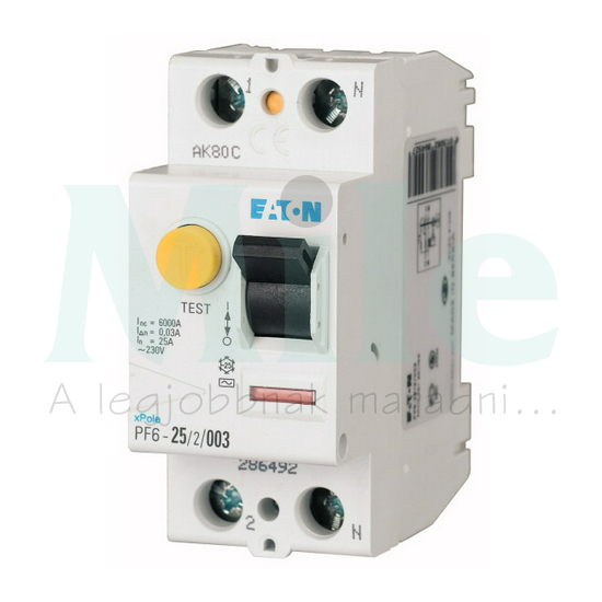Áram-védőkapcsoló (Fi-relé) analóg 2P 25A 30mA A-típus 6kA PF6-25/2/003-A EATON - MOEL112921 - E ...
