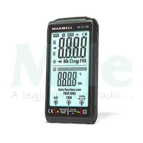 Multiméter V-A-Ohm-µF-°C-Hz USB-töltés digitális 600VDC 600VAC 0.6ADC ...