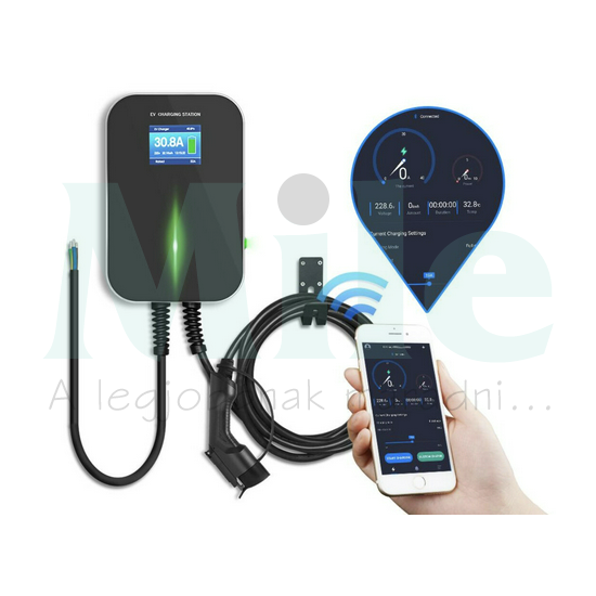 E-autó töltő LCD WiFi Bluetooth APP 6m-kábel 3-fázis 1x 22kW fali 1xT2 ...