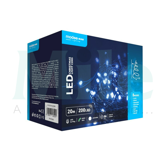 LED karácsonyi füzér 200LED/20m műanyag tápegység-dugóval 8mód kültéri ...