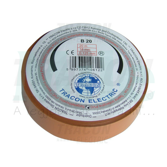 Szigetelőszalag barna 18mm x 20m PVC 90°C max. TRACON - E-mile