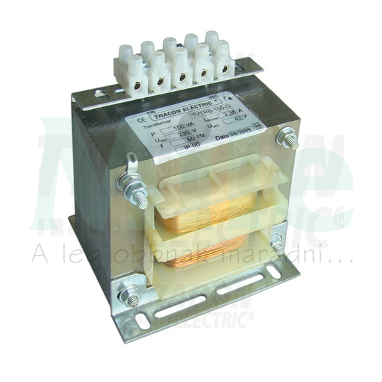 Vezérlőtranszformátor 2/1F biztonsági 100VA 230V/prim 400V 6V/szek 12V ...